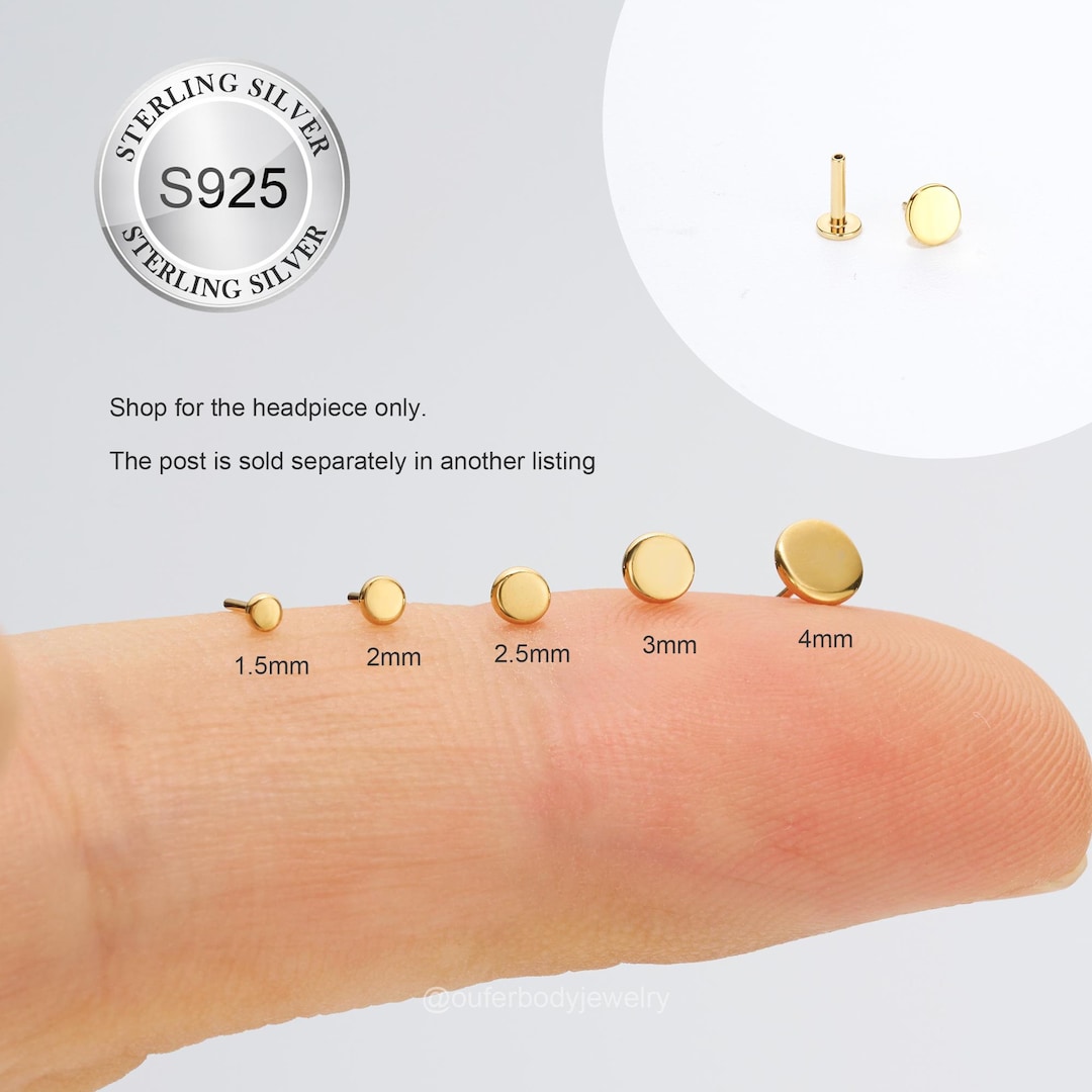 S925 Sterling Silver Gold Flat Disc Threadless Ends TOP Only/push Pin ...