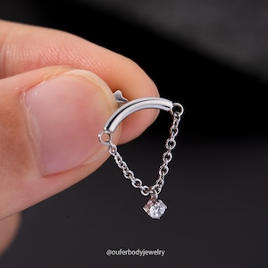 16G Dangle Cartilage Earring Stud/hidden Helix Piercing/conch Piercing/curved Bar Piercing ...