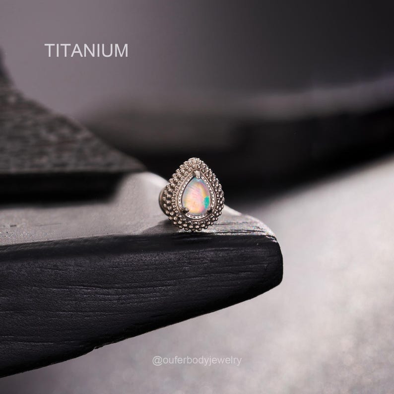 16G 6mm Titanium Baroque Teardrop Opal Stud – Internally Threaded Flat ...