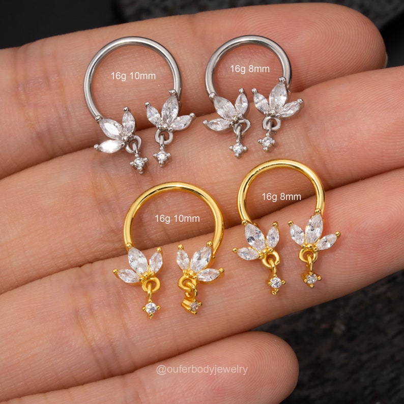 16G Dangle Lotus Septum Ring/crown Horseshoe Barbell/daith Earrings ...