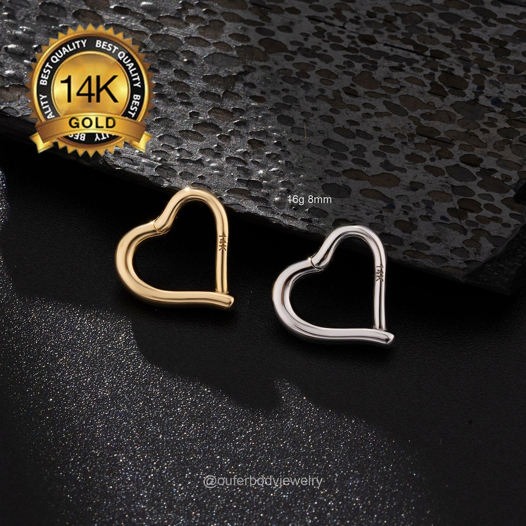 14K Solid Gold Heart Daith Earring Left Right/cartilage Earrings/helix ...