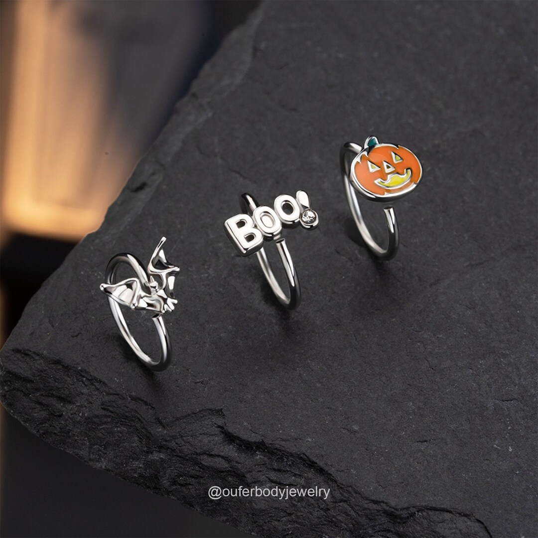 3PCS 20G Bat/pumpkin/boo End Nose Hoop/nose Piercing/nose Ring Set/nose ...