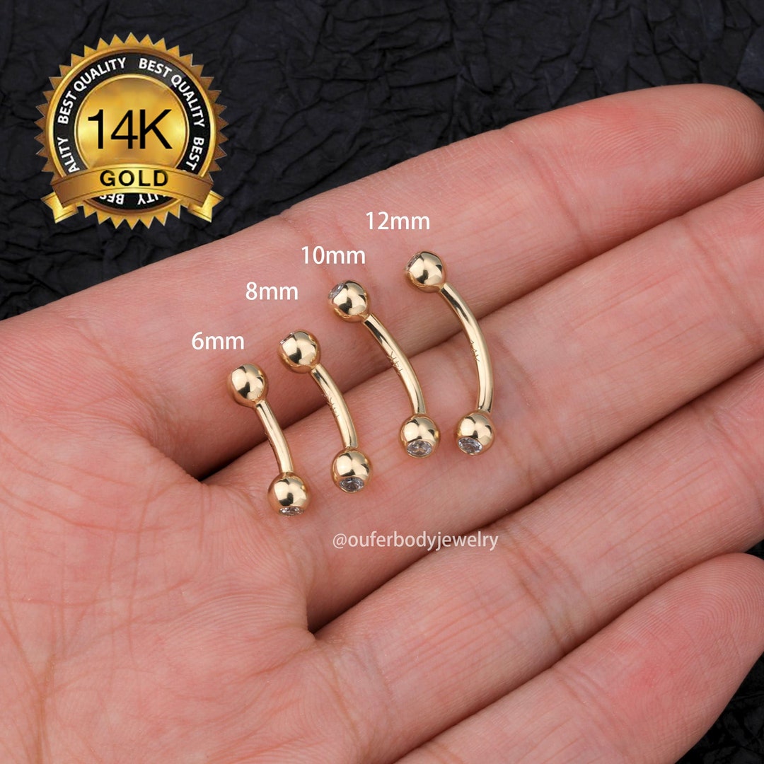 14k Gold Belly Button Ring/14g Navel Piercing/round Shape Two Balls Threaded Barbell Jewelry ...