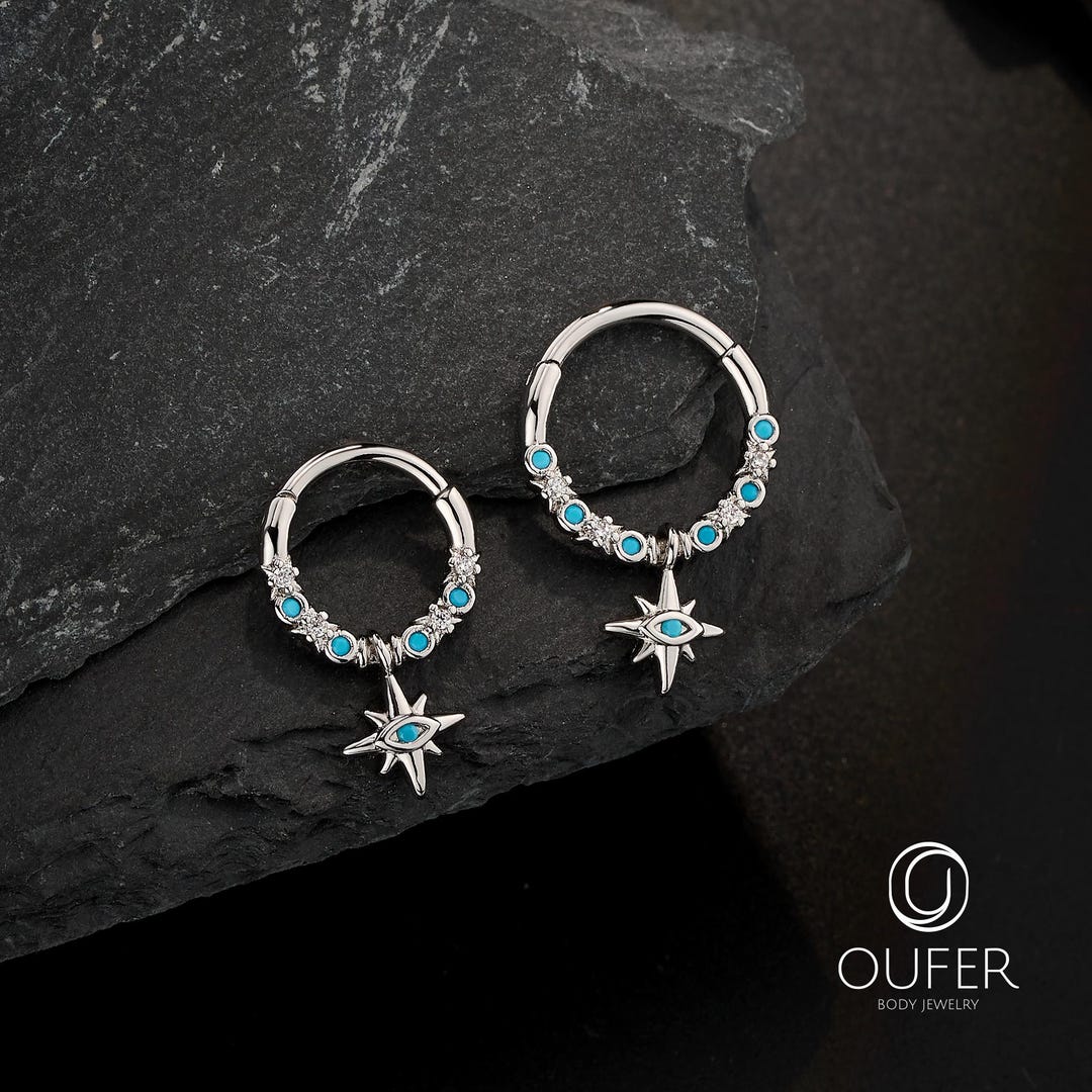 16G Blue Starburst Dangle Septum Ring/daith Earrings/helix Piercing ...