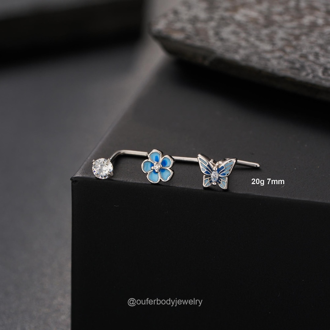 3pcs 20G Butterfly Flower L Shape Nose Studs/nose Ring/nose Jewelry ...