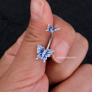 Blue CZ Butterfly Belly Button Ring/navel Jewelry/belly Jewelry/belly ...