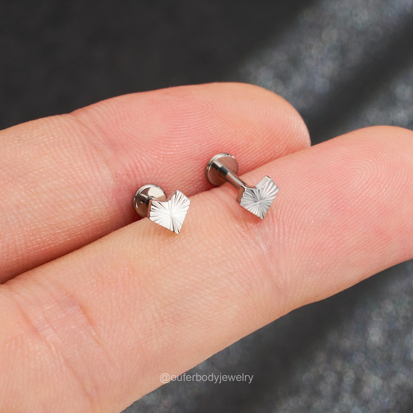 16G Titanium Threadless Flat Back Stud/diamond Cut Rhombus/square/heart ...