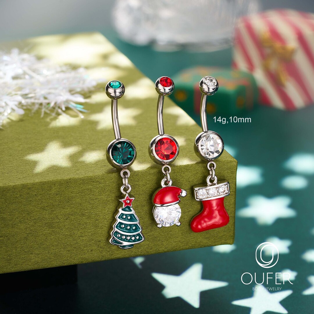 3pcs Christmas Belly Button Rings 14G – Navel Piercing Jewelry, Curved ...