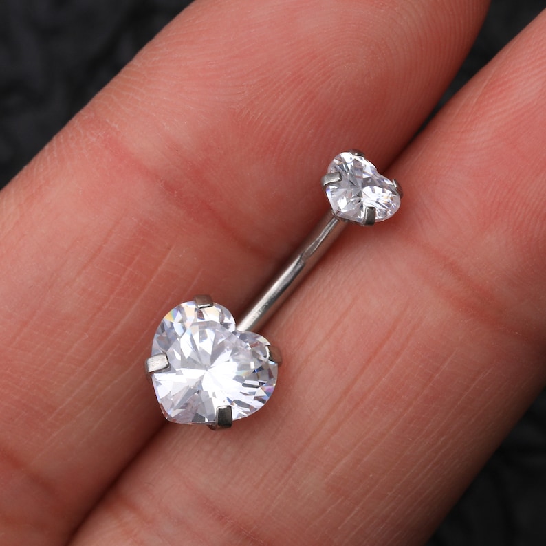 14G CZ Heart Belly Button Ring/silver and Rose Gold Belly | Etsy