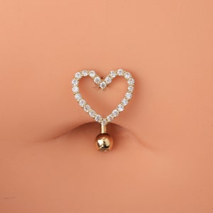 14K & 9K Solid Gold Reverse Belly Ring/cz Sparkly Belly Piercing/top ...