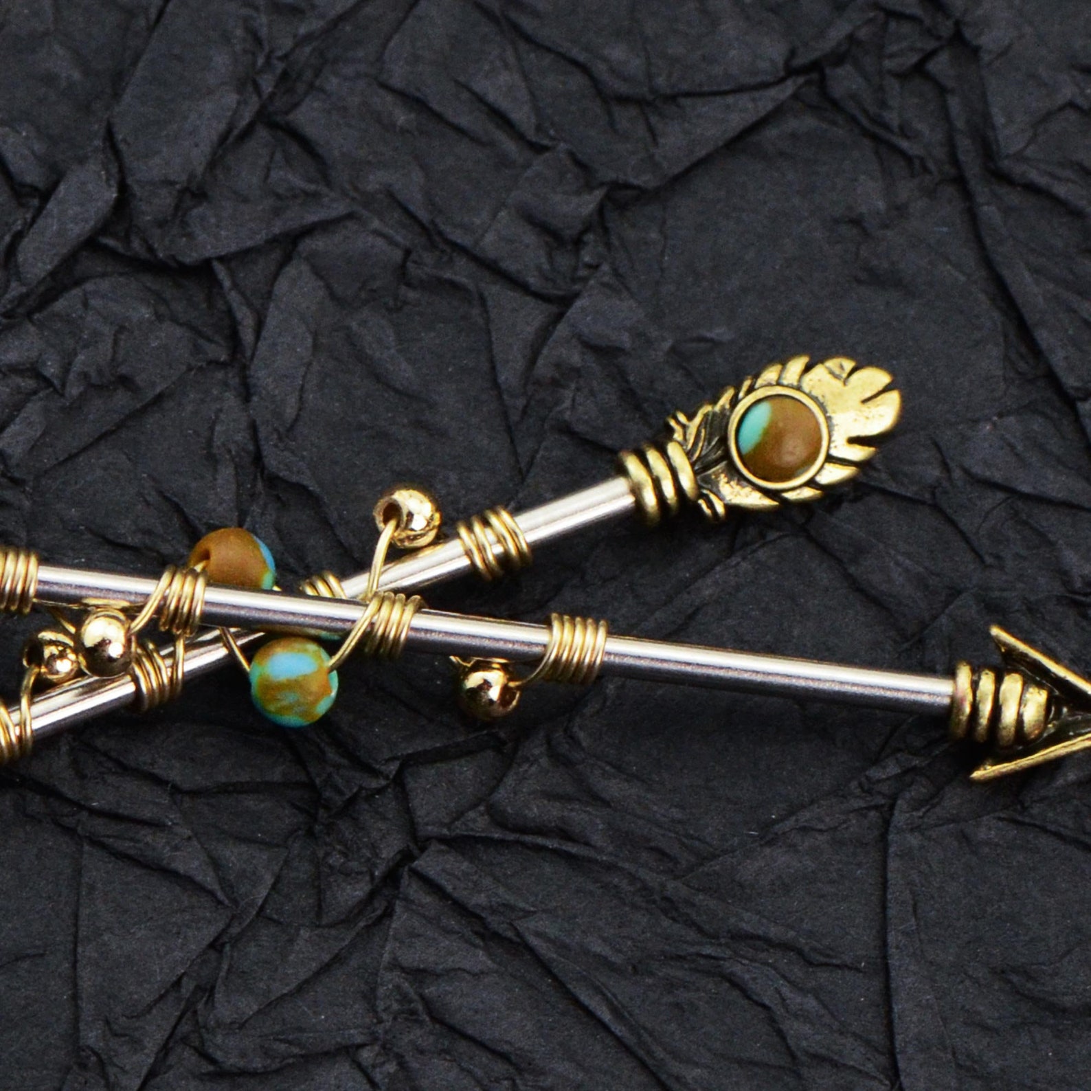 14g Burnished Gold Industrial Barbell Arrow With Stone | Etsy