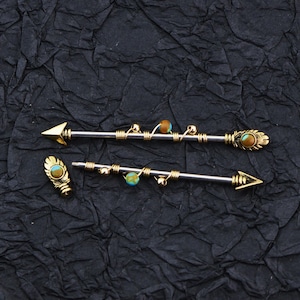 14g Burnished Gold Industrial Barbell Arrow With Stone Industrial ...