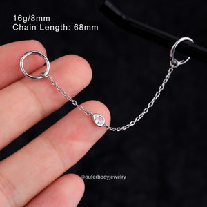 16G Dangle Chain Hoop Earrings/helix Earrings/conch Hoop/dangle Chain ...