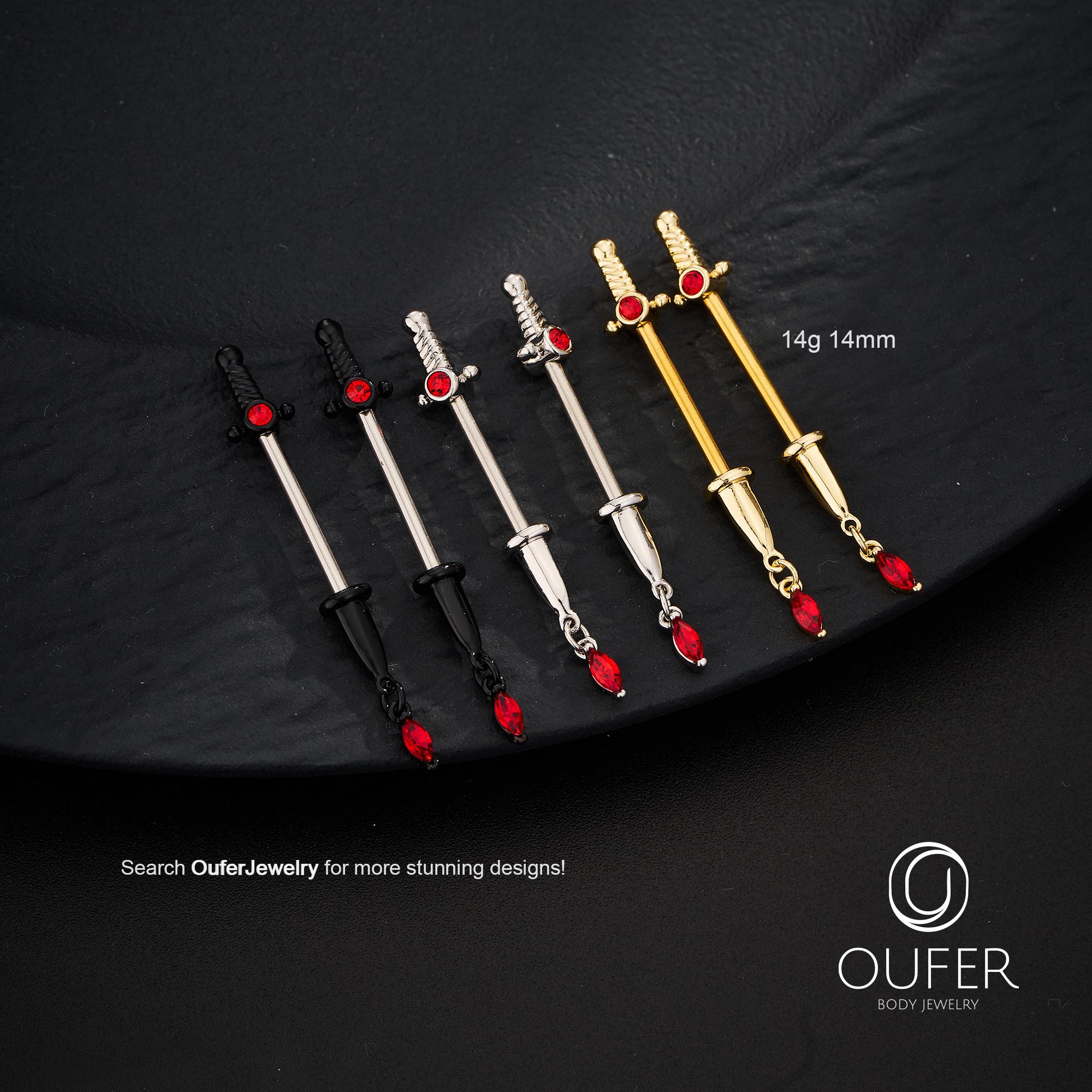 A Pair 14G Red CZ Sword Nipple Barbell – Medieval-inspired Nipple Ring ...