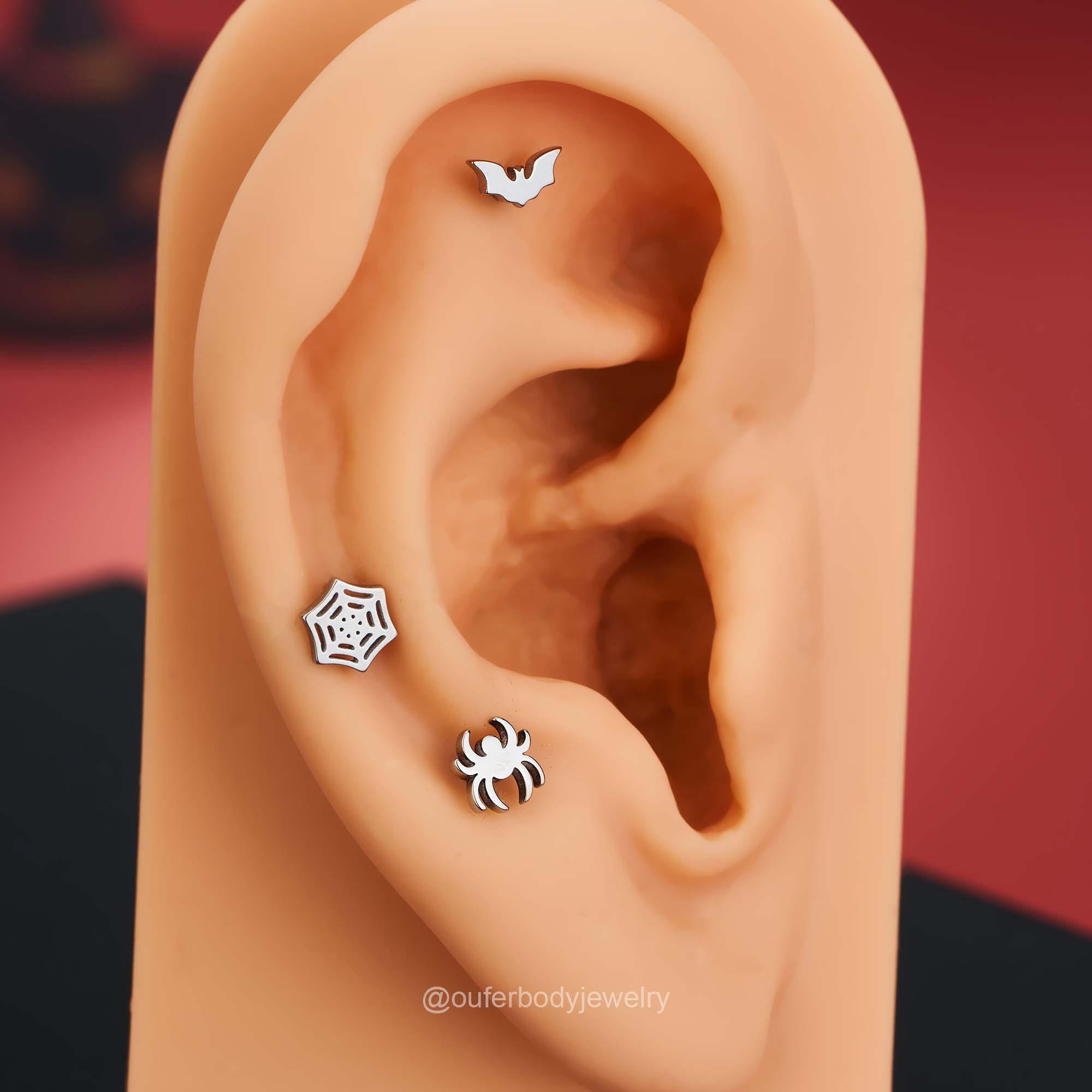16G 3PCS Internally Threaded Bat/spider/cobweb Cartilage Studs Set ...