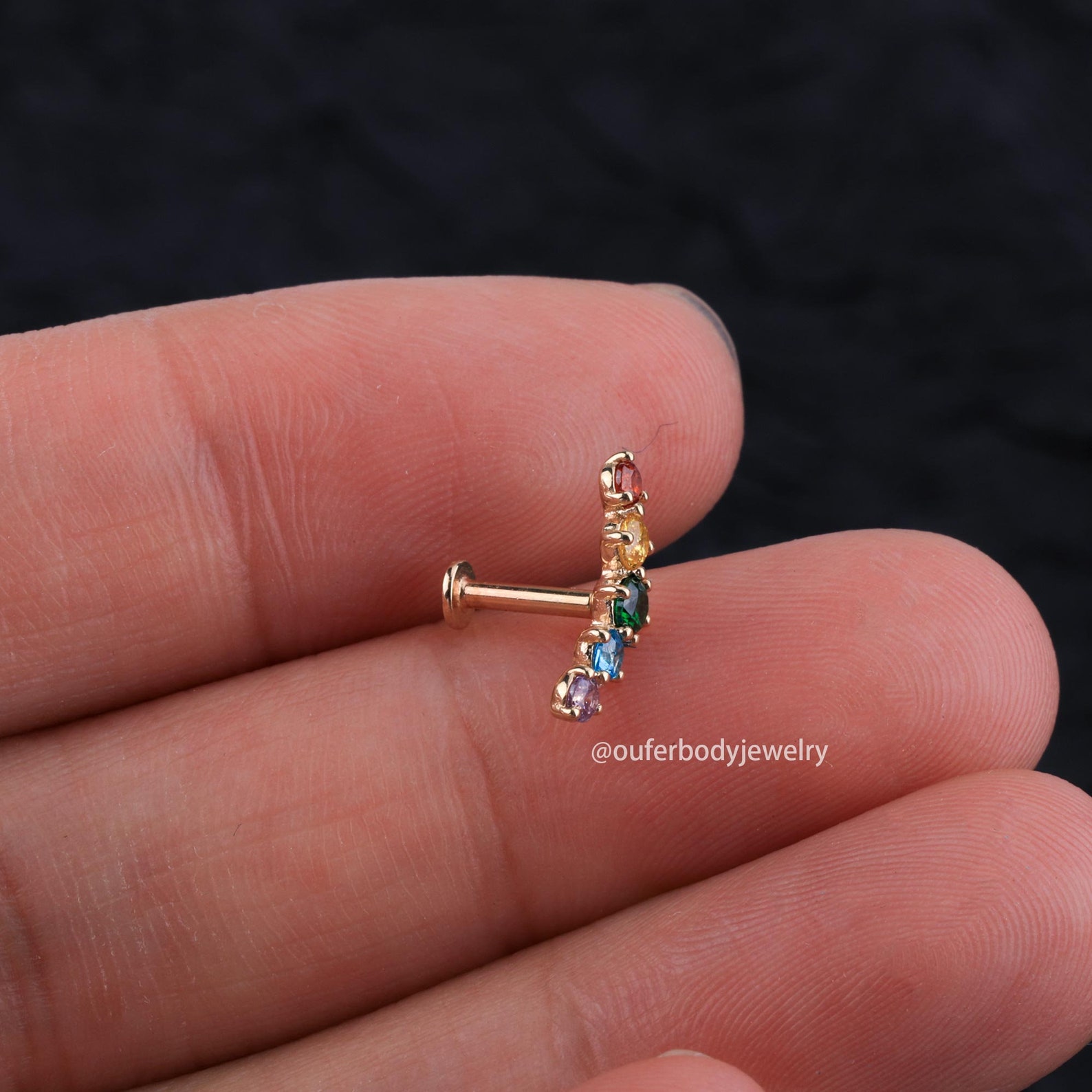 14K Gold Threadless Labret Stud/rainbow CZ Climber Stud - Etsy