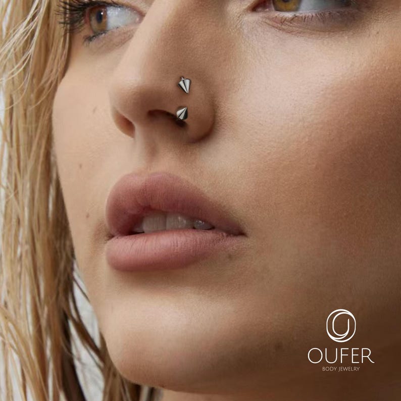 20G Push Pin Spike End Horseshoe Nose Ring/threadless Half Hoop Nose ...