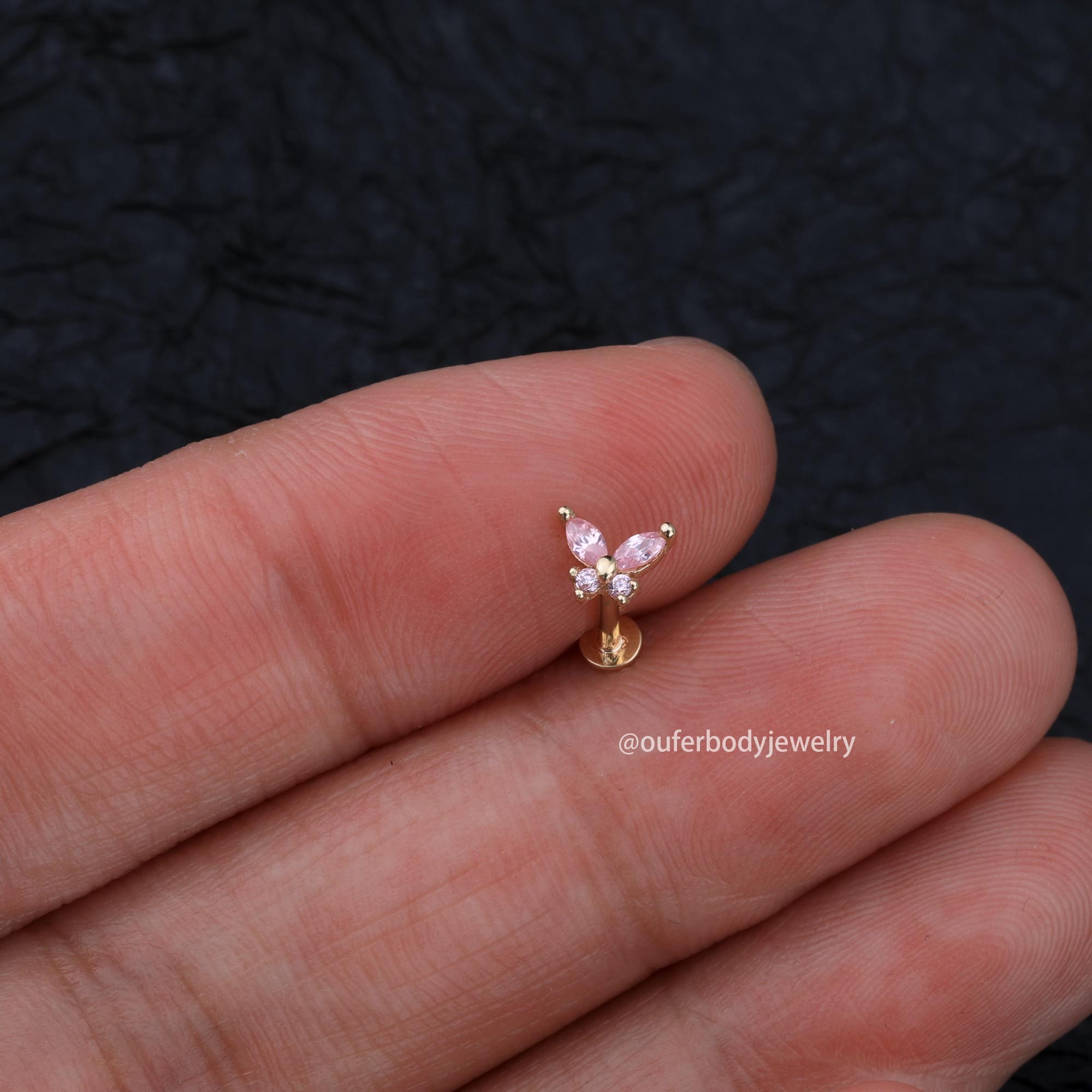14k CZ Butterfly Cartilage Piercing/threadless Push-in Labret/nose ...