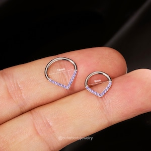 16G Titanium V Shape Purple CZ Septum Clicker/hinged Daith Hoop/daith ...