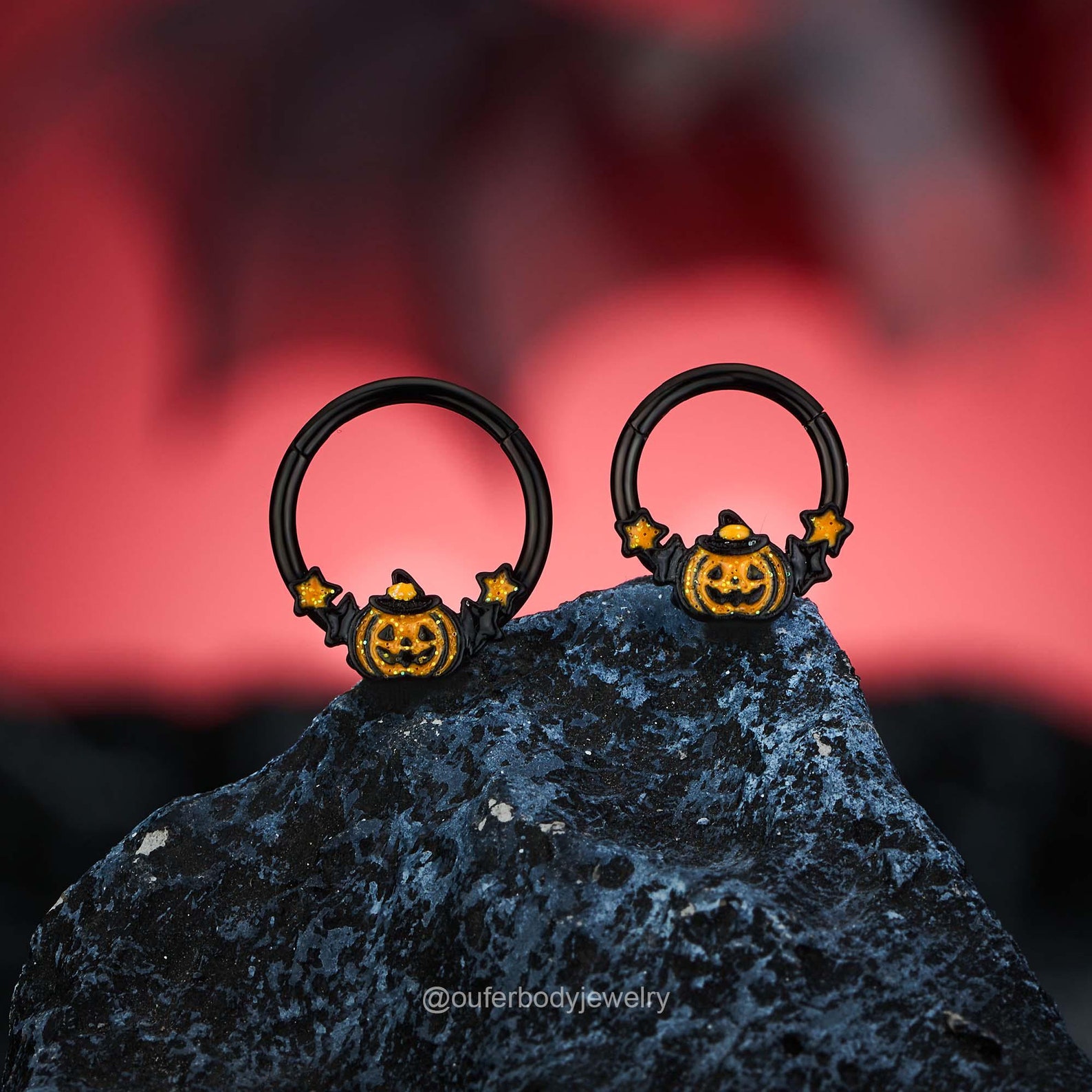 16G Wacky Halloween Pumpkin Septum Ring/black Septum Clicker/daith ...