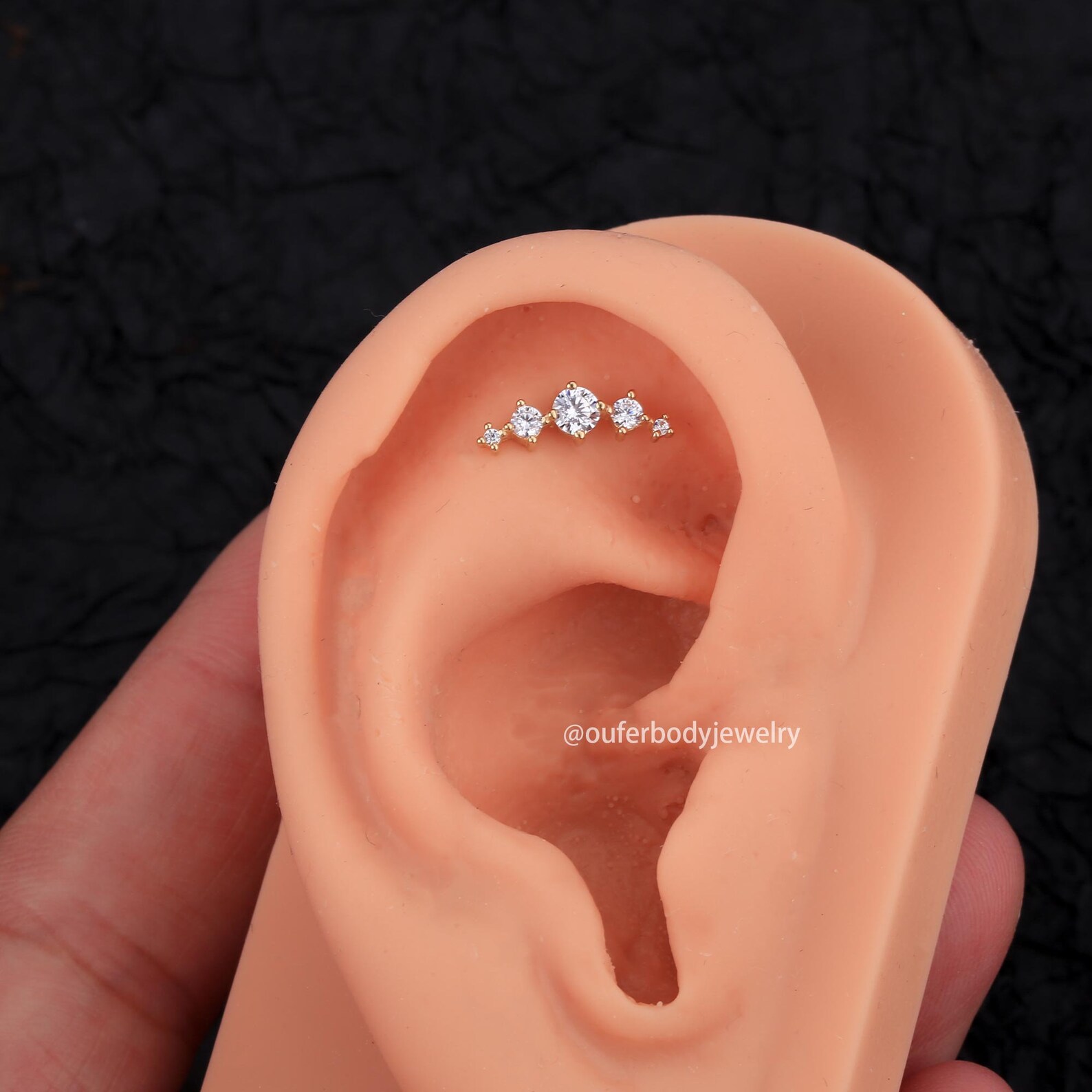 14K Gold Threadless CZ Curved Bar Piercing/inner Conch Piercing ...