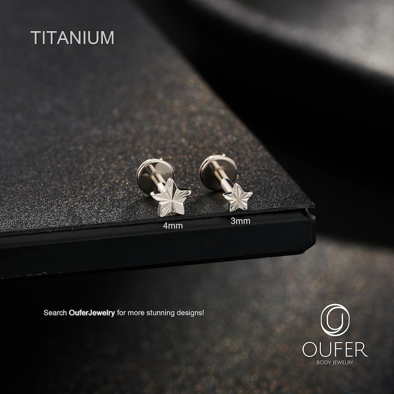 TITANIUM Star Diamond-cut Threadless Stud Earring – 16G/18G/20G, Push ...