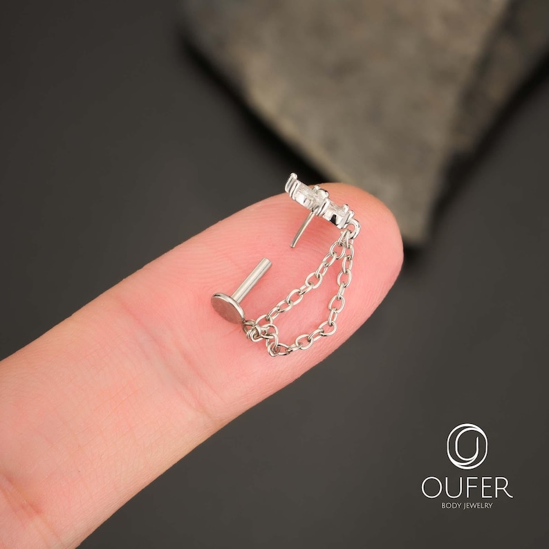 16G Flower CZ Threadless Helix Chain Push Pin Stud, Flat Back Cartilage ...