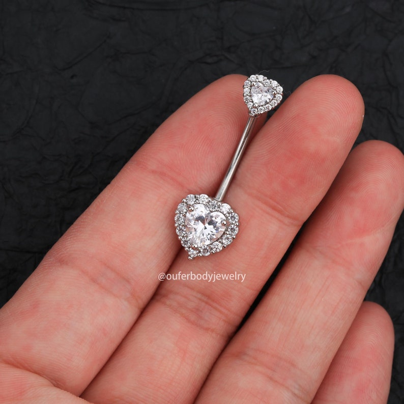 14G 316L Stainless Steel Double CZ Heart Belly Button Ring - Etsy