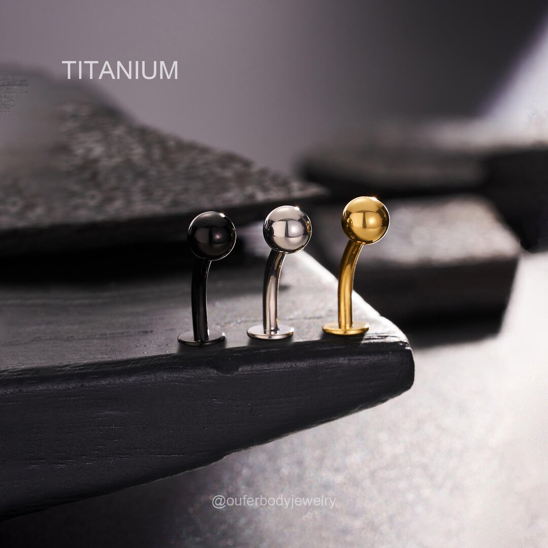 14G TITANIUM Threadless Ball Floating Belly Ring/flat Disc Curved ...