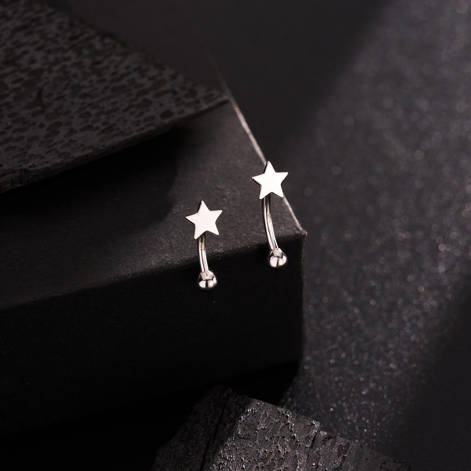 16G S925 Sterling Silver Star Vertical Labret Curved Barbell/cartilage ...