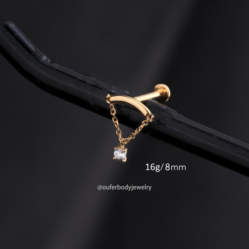 14K Solid Gold Dangle CZ Hidden Helix Piercing/rook - Etsy