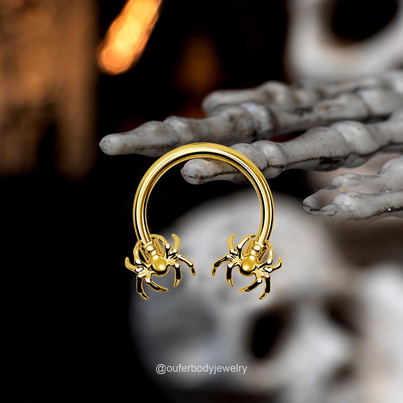 16G Two Spiders Ends Horseshoe Septum Ring/black Gold Silver Spider ...