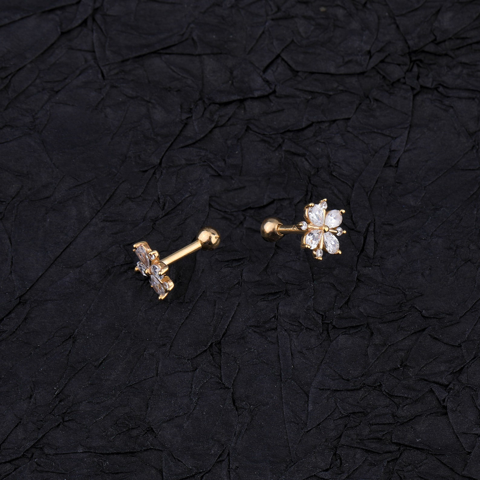 14K Solid Gold Flower Cartilage Piercing/helix Stud/rook Stud/tragus ...