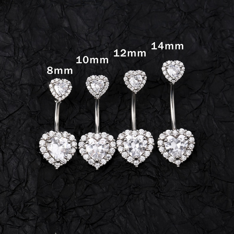 14G 316L Stainless Steel Double CZ Heart Belly Button Ring - Etsy