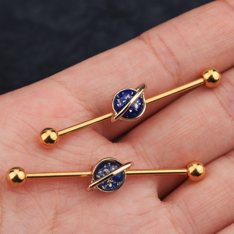14g Blue Bubble Opal Planet Industrial Barbell Industrial - Etsy