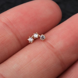 14k Solid Gold CZ Cartilage Piercing/threadless Push-in Labret/nose ...
