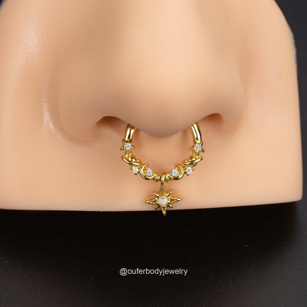 16G Gold Star/moon/planet Dangle Septum Ring/daith Earrings/helix Hoop ...