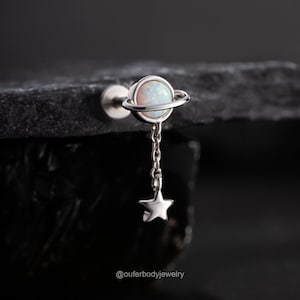 16G Silver Gold Planet Dangle Star Cartilage Stud Earrings/internally ...