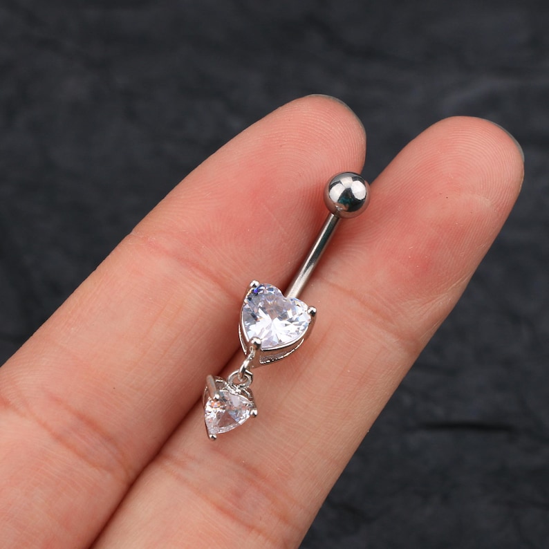 5PC 14G Silver Belly Button Rings Set/dangle Belly Ring/cz Navel ...