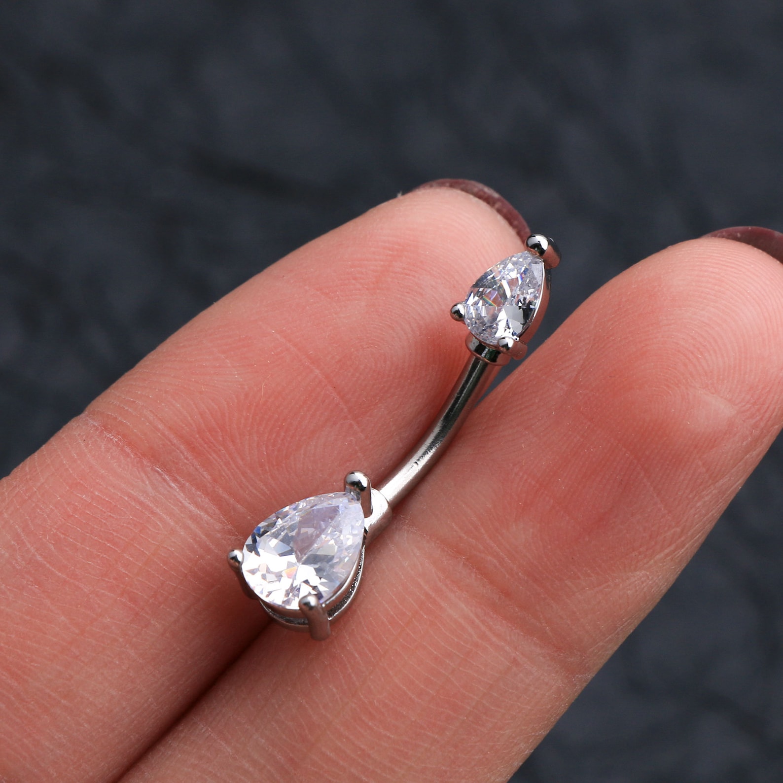 14G 316L Stainless Steel Crystal Belly Button Ring/ Silver/ - Etsy