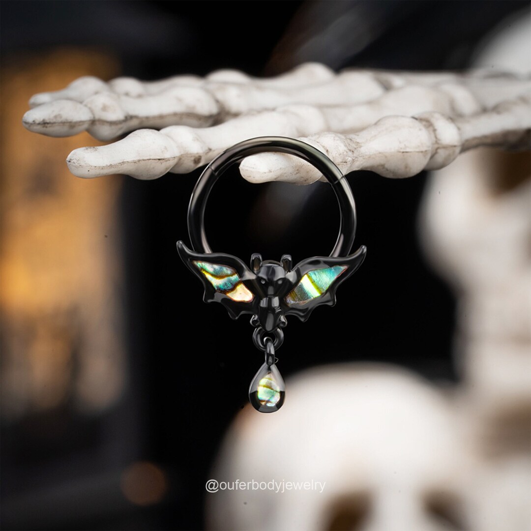 16G Abalone Shell Bat Dangle Hinged Segment Septum Ring/daith Earring/cartilage Hoop/helix/conch ...