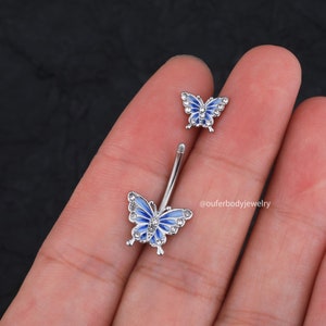 Blue CZ Butterfly Belly Button Ring/navel Jewelry/belly Jewelry/belly ...