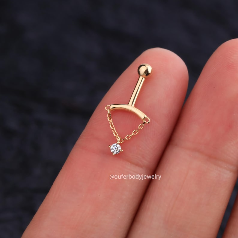 14K Solid Gold Vertical Helix Piercing/hidden Rook Dangle - Etsy