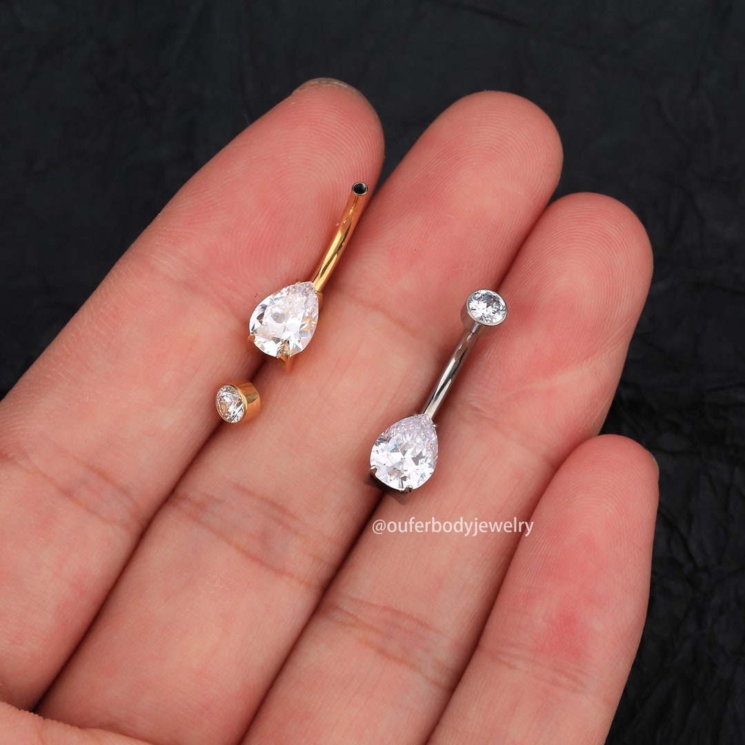 14G Titanium Teardrop Belly Button Ring/cz Navel Ring/belly Ring/belly ...