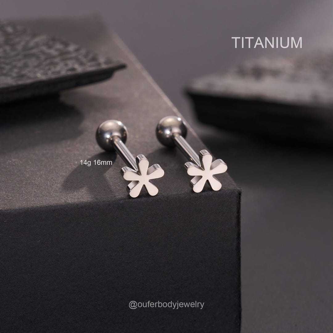 14G 16mm Titanium Petal Tongue Barbell–internally Threaded Silver ...