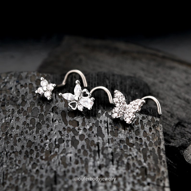 3pieces 20G Butterfly Flower Nose Screws Ring/s-shaped Nose Studs/nose ...