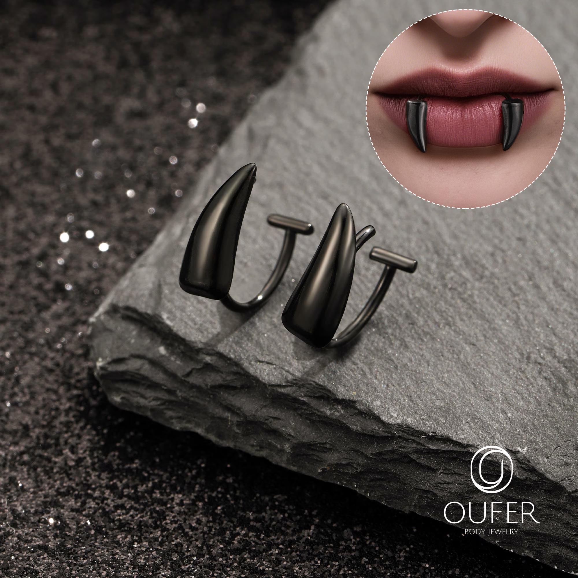2PCS 316L Stainless Steel Fake Lip Ring, Vampire Fangs Lip Cuff ...