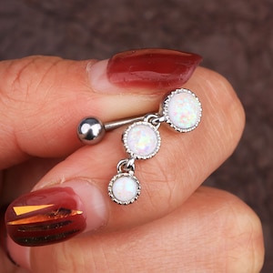 14G Surgical Steel Reverse Belly Ring/opal Belly Ring/navel Piercing ...