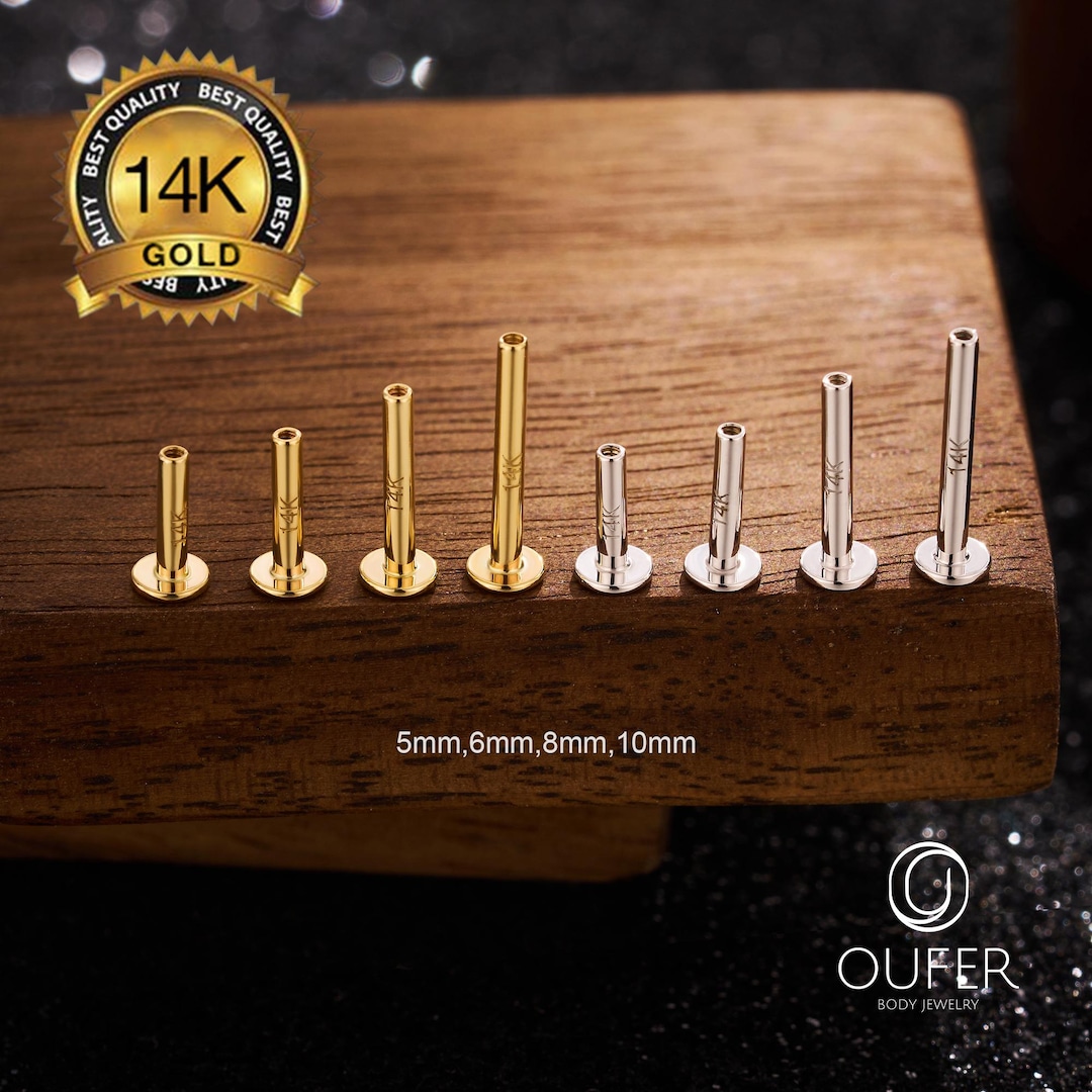 14K Solid Gold Internally Threaded Post – 16 Gauge Flat Back Earring ...