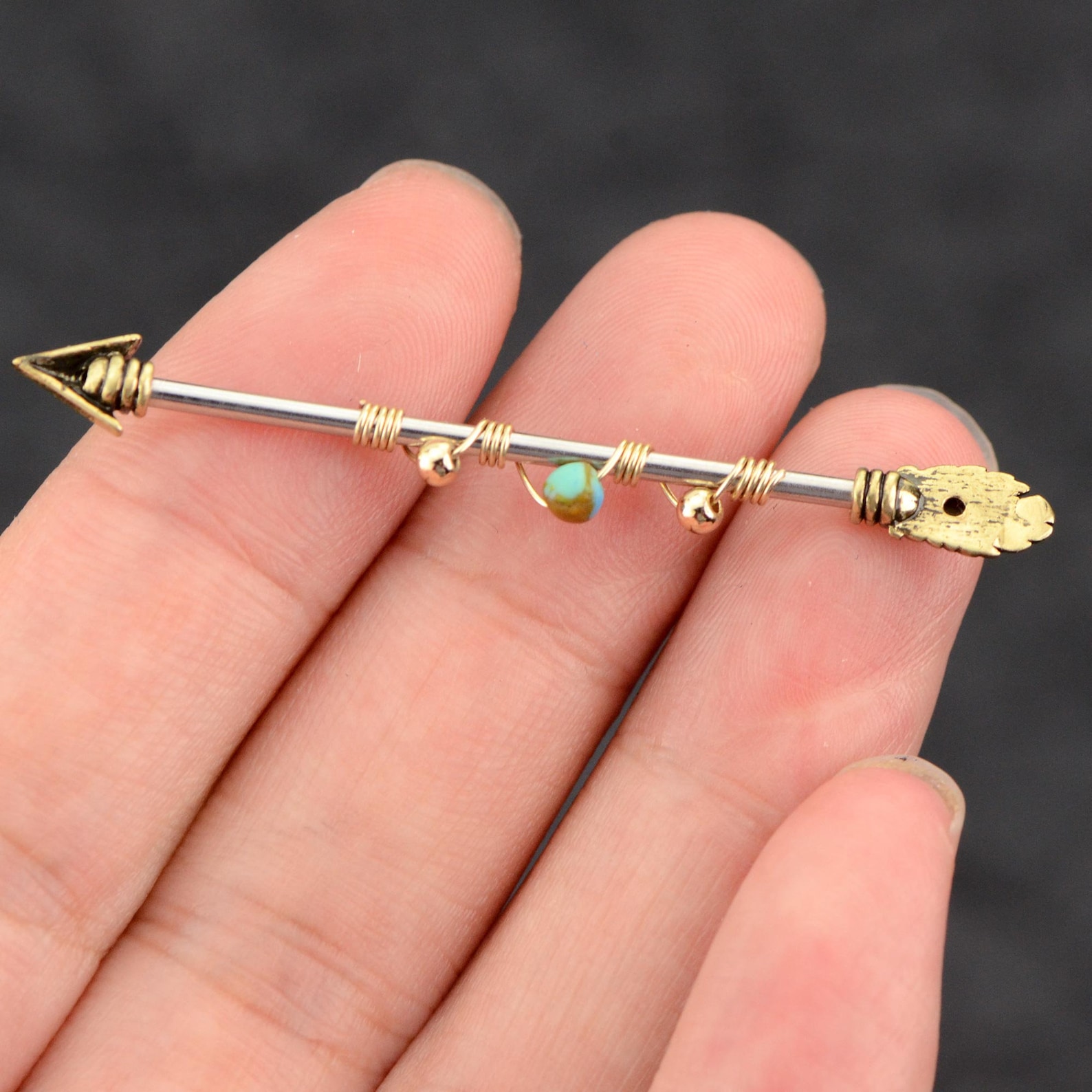 14g Burnished Gold Industrial Barbell Arrow With Stone | Etsy
